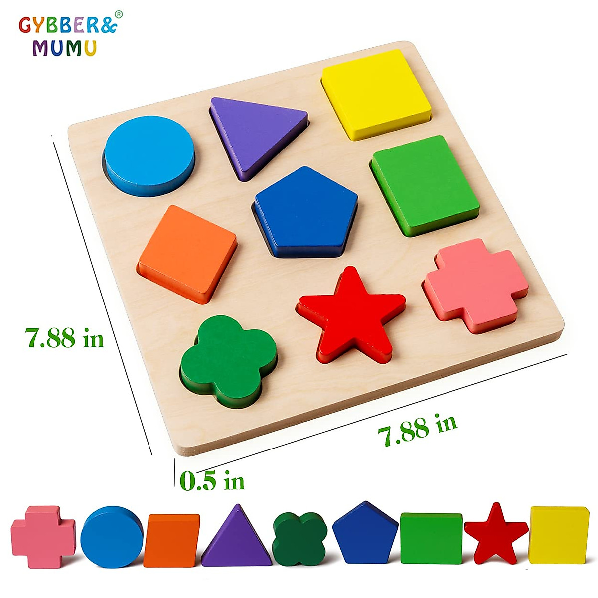 GYBBER&MUMU Preschool Colorful Wooden Shape Puzzle