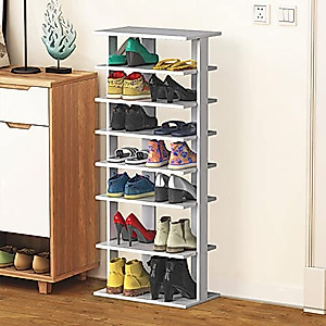Tangkula 7 Tiers Vertical Shoe Rack, Patented Entryway Wooden Shoes Racks, Modern Shoe Rack Organizer, Space Saving Shoes Storage Stand for Front Door (White, Double)