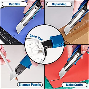 TIFICAL Box Cutter Retractable, Auto-Lock Utility Knife, 18MM Box Knife with 10 Blades, ABSs Handle Box Opener for Cutting Boxes, Cartons, Cardboard, Leather, Smooth Retractable Mechanism (Blue)