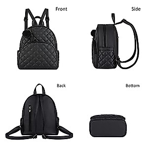 ECOSUSI Mini Backpack Women Leather Small Backpack Purse for Teen Girl Cute Pom Bookbag Travel Shoulder Bag with Charm Tassel (1-Black, for Tablet)