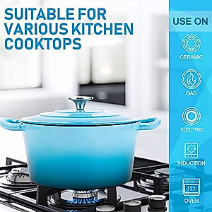 MICHELANGELO Dutch Oven, Enamel Cast Iron Dutch Oven With Lid, 4Qt Cast Iron Dutch Oven Pot, Enameled Dutch Oven 4 Quart With Silicone Handles & Mat, Blue