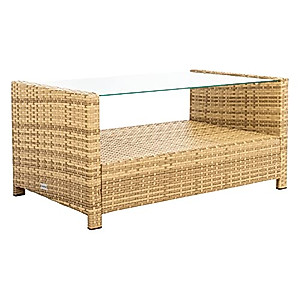 SAFAVIEH Outdoor Collection Vellor Natural/White Cushion 4-Piece Conversation Patio Set PAT7516D