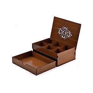Reynoon Jewelry Box Organizer - Wood (Hard MDF) Jewelry Holder, 2 Layer, 6 Compartment, 1 Drawer Stackable Design, Wooden Jewelry Box Gift, Storage Case for Rings, Earrings, Necklaces, Bracelets