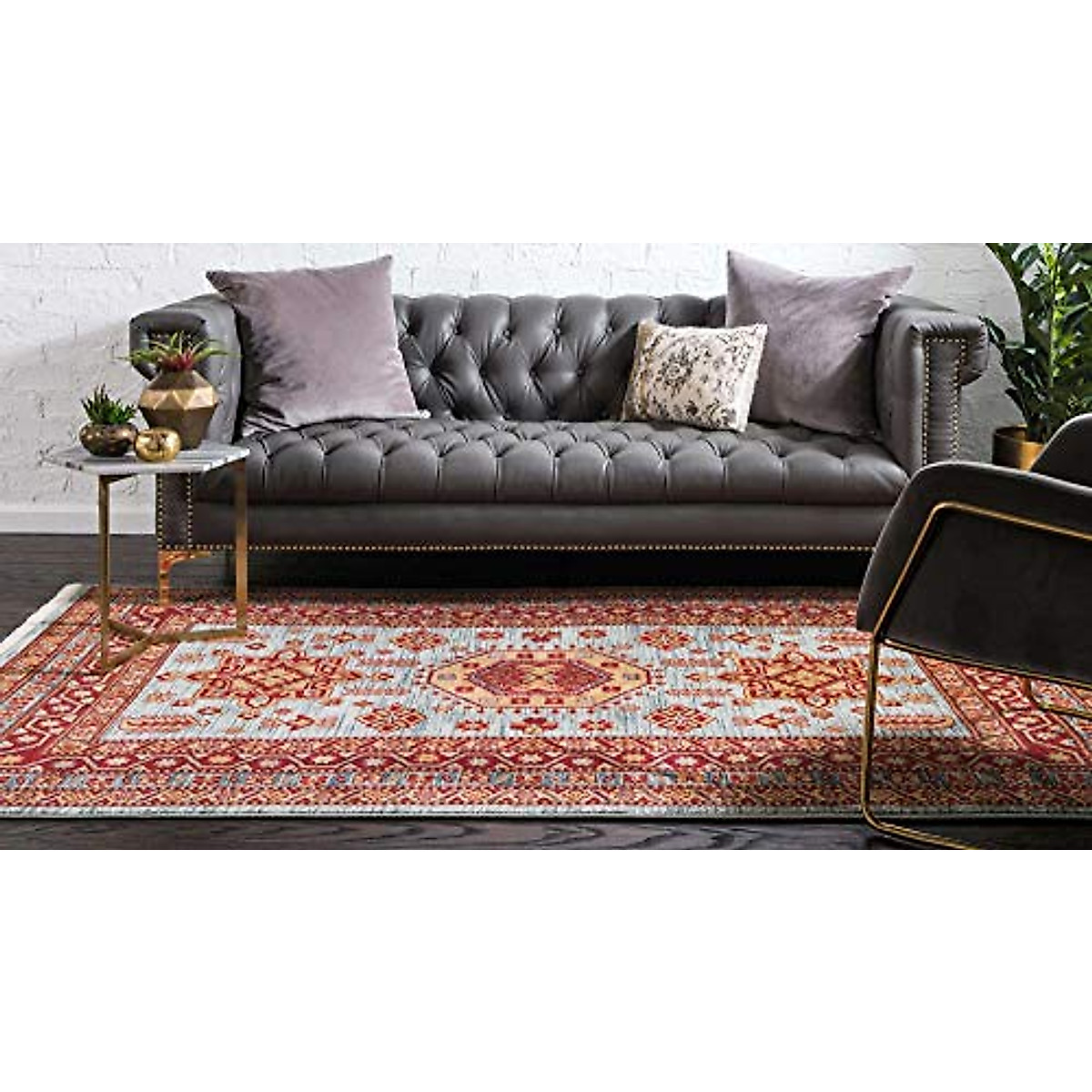 Unique Loom Sahand Collection Traditional Geometric Classic Light Blue Area Rug (7' 0 x 10' 0)