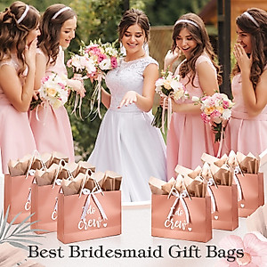 8 Pcs Bridesmaid Gift Bags I Do Crew Wedding Gifts Bags with Tissue Paper Ribbon for Wedding Day Bachelorette Party Bridal Party Favor Team Bride Bridal Shower Gift Bag, Rose Gold