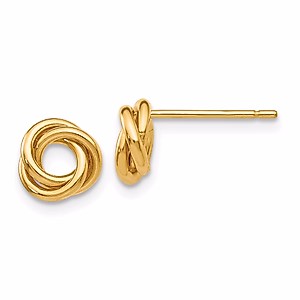 14K Solid Yellow Gold Twisted Love Knot Symbol Stud Earrings
