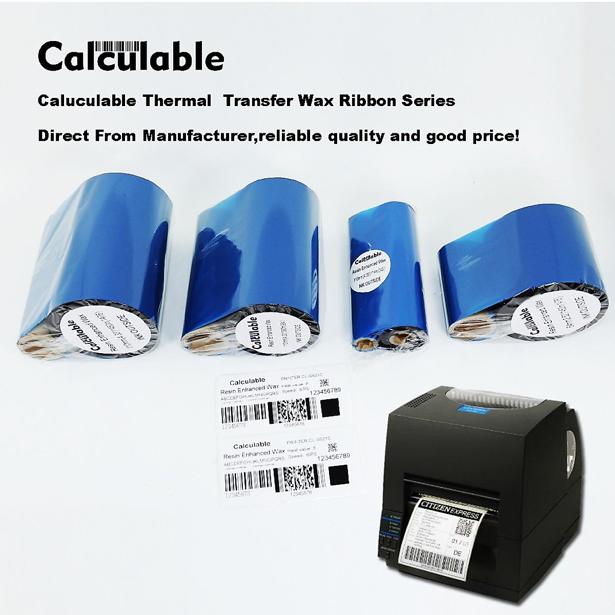 DEFMATE Black 2.52" x 1476' (64mmx450m) Thermal Transfer Wax Ribbon for Zebra Desktop Printer,TEC,DATAMAX,INTERMEC,Avery,Citizen,SATO,TSC,GODEX,ARGOX,BEIYANG,POSTEK