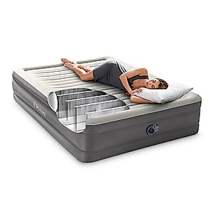 Intex 64095T TruAire Luxury Queen-Sized Air Mattress 18 Inch Tall Airbed with Built-in Air Pump and Carrying Storage Bag, Gray