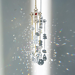 Window Hanging Crystals Suncatcher, Rainbow Prisms for Crystals, Glass Cross Shape Rhinestones Chandelier Wind Chime for Window