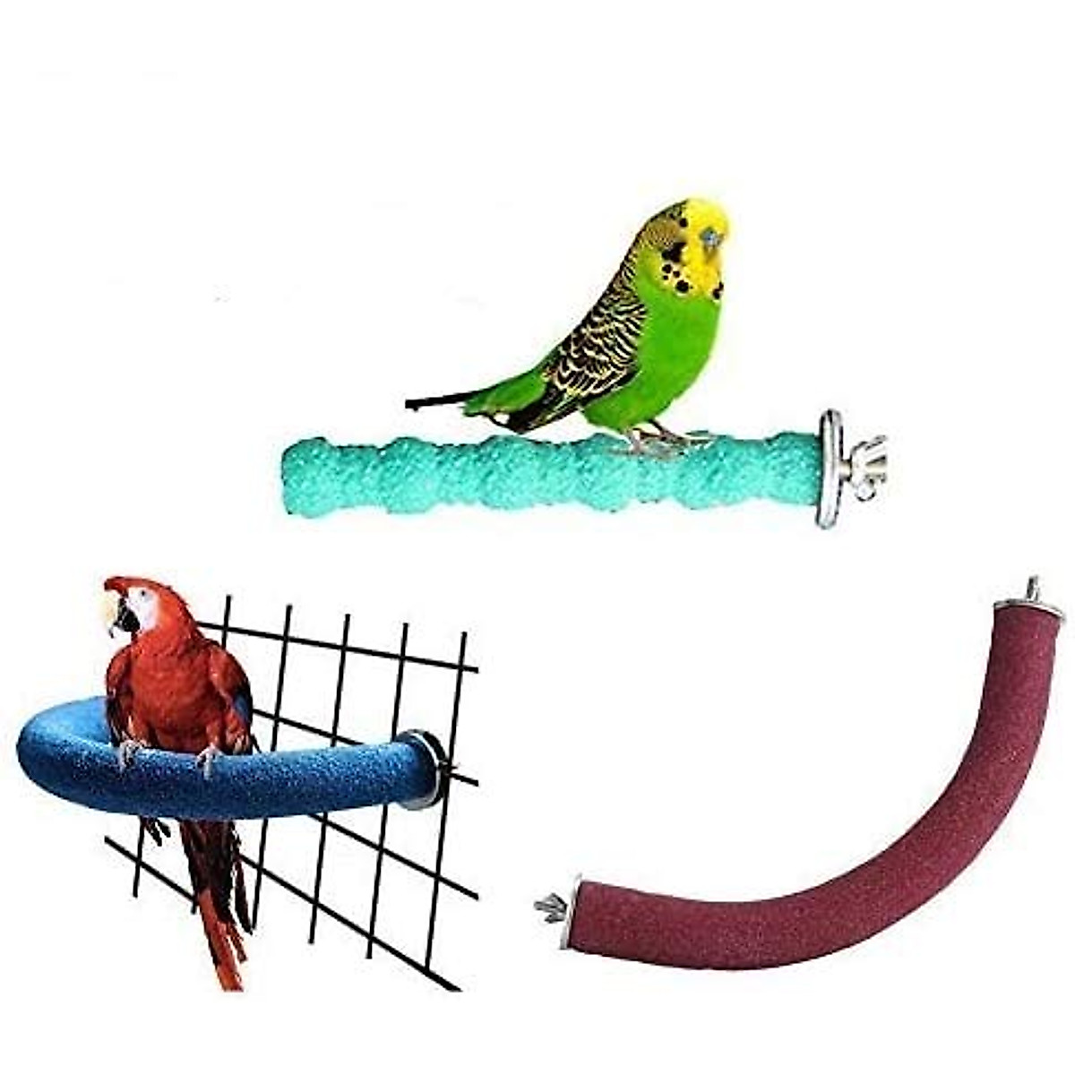 Litewoo 3 PCS Bird Perch Stand Set Wooden Grinding Paw Trim Beak Nail Coarse Sand Bird Stick Cage Accessories for Birds Parakeet Budgie Cockatiel Cockatoo
