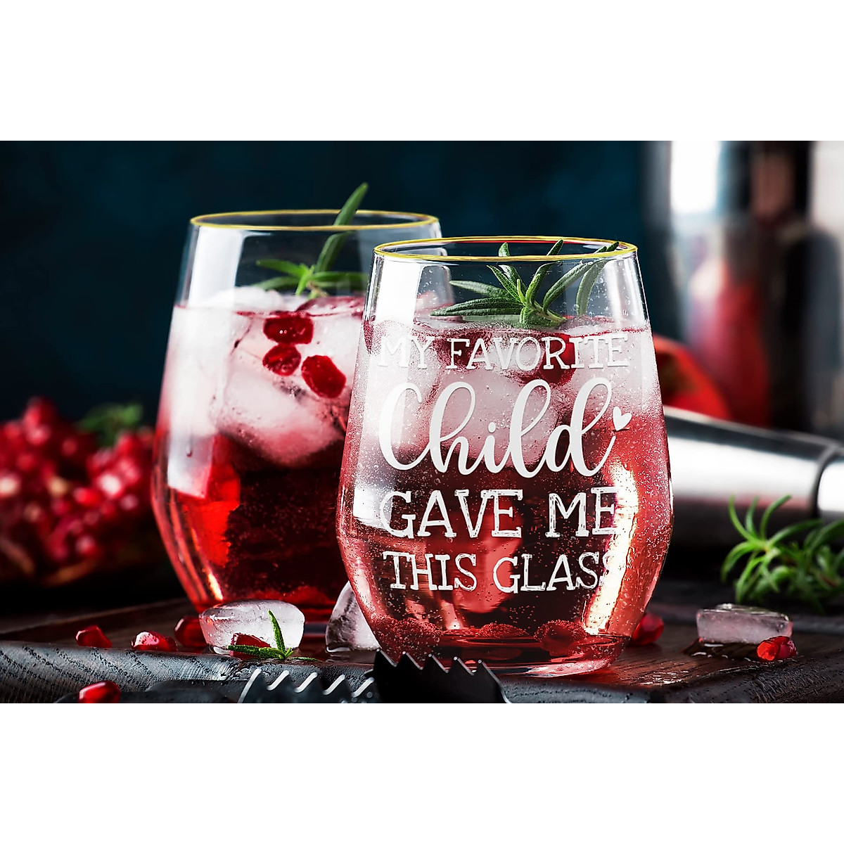 NICKANE 12oz Mom Wine Glass with Golden Rim, Gift Box as Christmas, Birthday Gifts for Mother, Step Mother - My Favorite Child Gave Me This Glass - Fun Mothers Day Gifts for Mom from Daughter, Son