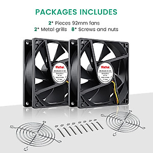 Wathai 12V 92mm 92x25mm DC Brushless Cooling Fan 3Pin High Perfomance for Computer case, Wine Fridge, Inverter DIY Ventilation Exhaust Projects 2 Pack