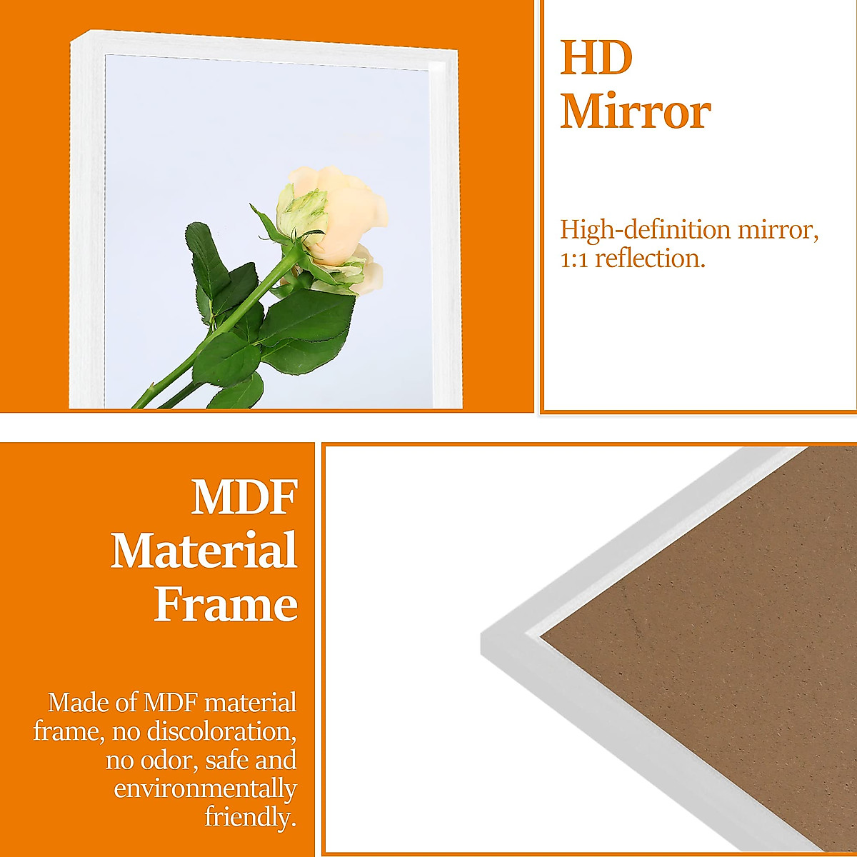 NeuType 59" X 16" Full Length Mirror MDF Frame Floor Mirror Wall Mirror Dressing Mirror Hanging or Leaning Against Wall Standing Mirror Bedroom Mirror Full Body Mirror White with Stand