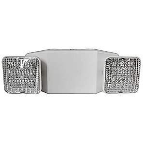 Garrini LED Emergency Light Emergency Light Combo Rectangular Adjustable Dual Heads 2 Heads UL Certified GM6 for Apartments Hotels Hospitals Offices (White)