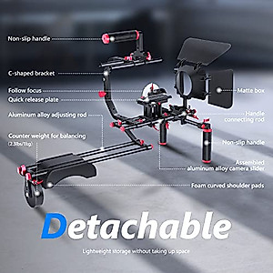 Neewer Shoulder Rig Kit for DSLR Cameras and Camcorders, Movie Video Film Making System with Matte Box, Follow Focus, C-Shaped Bracket, 15mm Rods, Handgrip, 1/4” & 3/8” Threads (Red + Black)