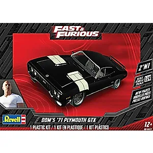 RMX Revell 85-4477 Fast & Furious Dom's 1971 Plymouth GTX 1:24 Scale 87-Piece Skill Level 4 Model Car Building Kit, Clear,White
