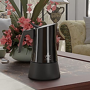 Alocs Stovetop Espresso Maker, Italian Coffee Maker Moka Pot for Classic Mocha & Cuban Coffee, Stainless Steel Greca Coffee Maker, Cafeteras, Brews 9 Espresso Cups (15.2 Oz) in Stylish Black