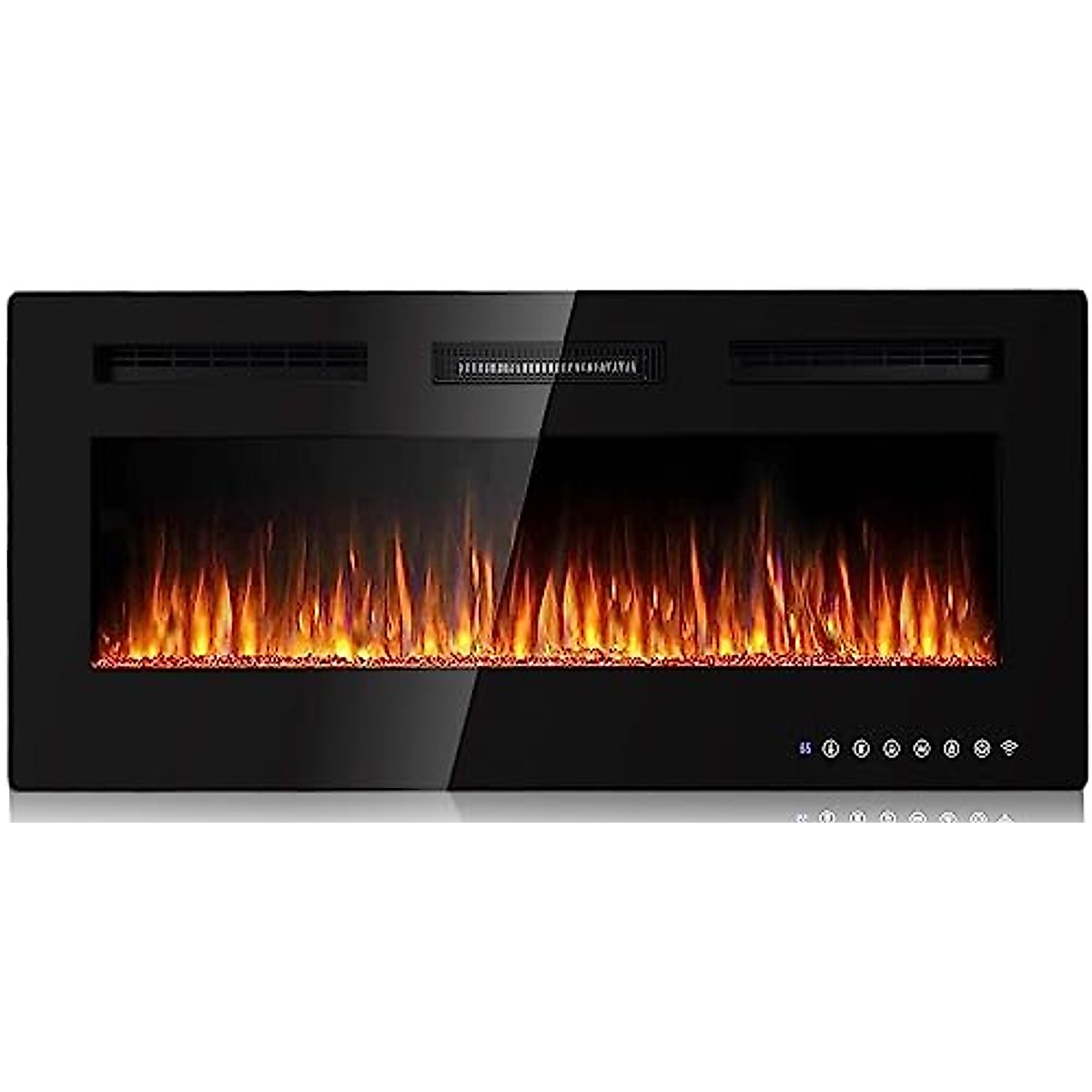 MEPTY 36" Electric Fireplace, Recessed and Wall Mounted Fireplace Insert, Fireplace Heater and Linear Fireplace with Remote Control, Timer, Adjustable Flame Color & Speed, Log Set & Crystal, Black
