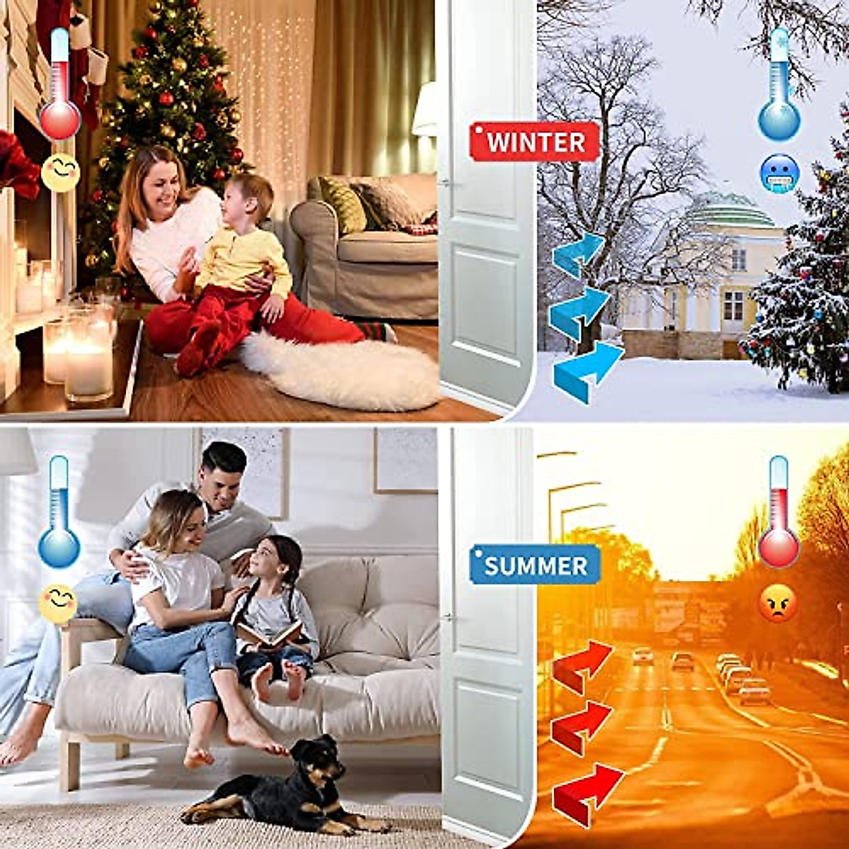 Door Draft Stopper Under Door Draft Blocker Insulator Door Sweep Weather Stripping Noise Stopper Strong Adhesive 2" Width x 39" Length (Brown)