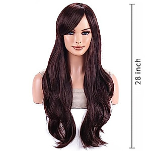 AneShe Wigs 28 Inch 70cm Long Curly Wavy Hair Wig Heat Resistant Cosplay Wig with Wig Cap (Dark Brown)