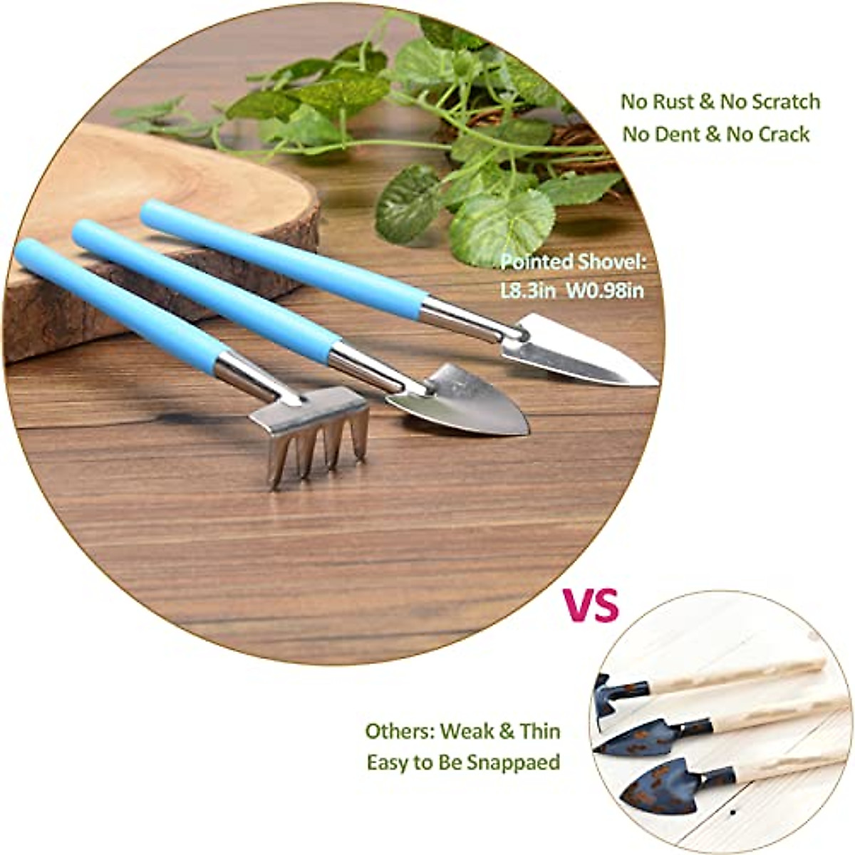 Melphoe 23Pcs Mini Garden Hand Transplanting Succulent Tools Set, 39.4" Thickened Repotting Mat & Plant Tag, Miniature Planting Indoor Fairy Care, Potting, Cactus, Houseplant Bonsai Tool Kit (Blue)