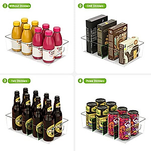 3 Pack Snack Organizer for Pantry – Food Organization and Storage Clear Bins w Removable 3 Dividers, Acrylic Fridge/Refrigerator Organizers, for Kitchen, Cabinets, Snacks, Packets, Sauce, Pouches