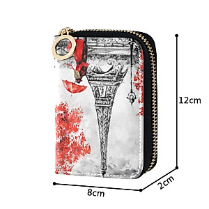 MOYYO RFID Credit Card Holder Case Oil Painting Paris Eiffel Tower Leather Printed Zipper Card Case Wallet for Women Girls
