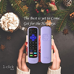 [w/Cover] 1-clicktech for【Roku TV, Roku Box】 2-in-1 for TCL Hisense ONN. All Built-in Roku TV, and for Roku 1/2/3/4 Express Ultra LT HD XDS (Remote + Purple Cover)