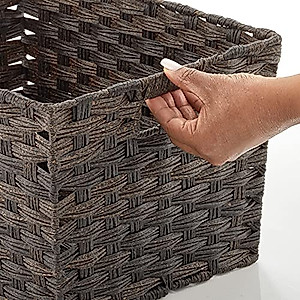mDesign Wide Rectangular Woven Braided Rope Home Storage Baskets with Handles - for Organizing Closet, Bedroom, Bathroom, Living Room, Entryway, Office - 8.25" High, 2 Pack - Espresso Brown