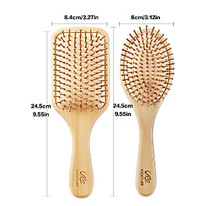 VICKYLEE Natural Wooden Hair Combs set 2 in 1 Bamboo Bristle Detangling Hairbrush for Elderly Adults,Man,Woman Reduce Frizz, Massage Scalp for Straight Curly Wavy Dry Wet Thick or Fine Hair