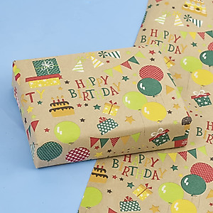 RUSPEPA Kraft Wrapping Paper Roll - Birthday Party Pattern - 30 Inches x 100 Feet