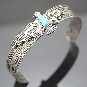 Q&Q Fashion Silver Plated Vintage Tribal Southwest Turkey Eagle Blue Stone Aztec Cowgirl Bracelet Bangle Cuff