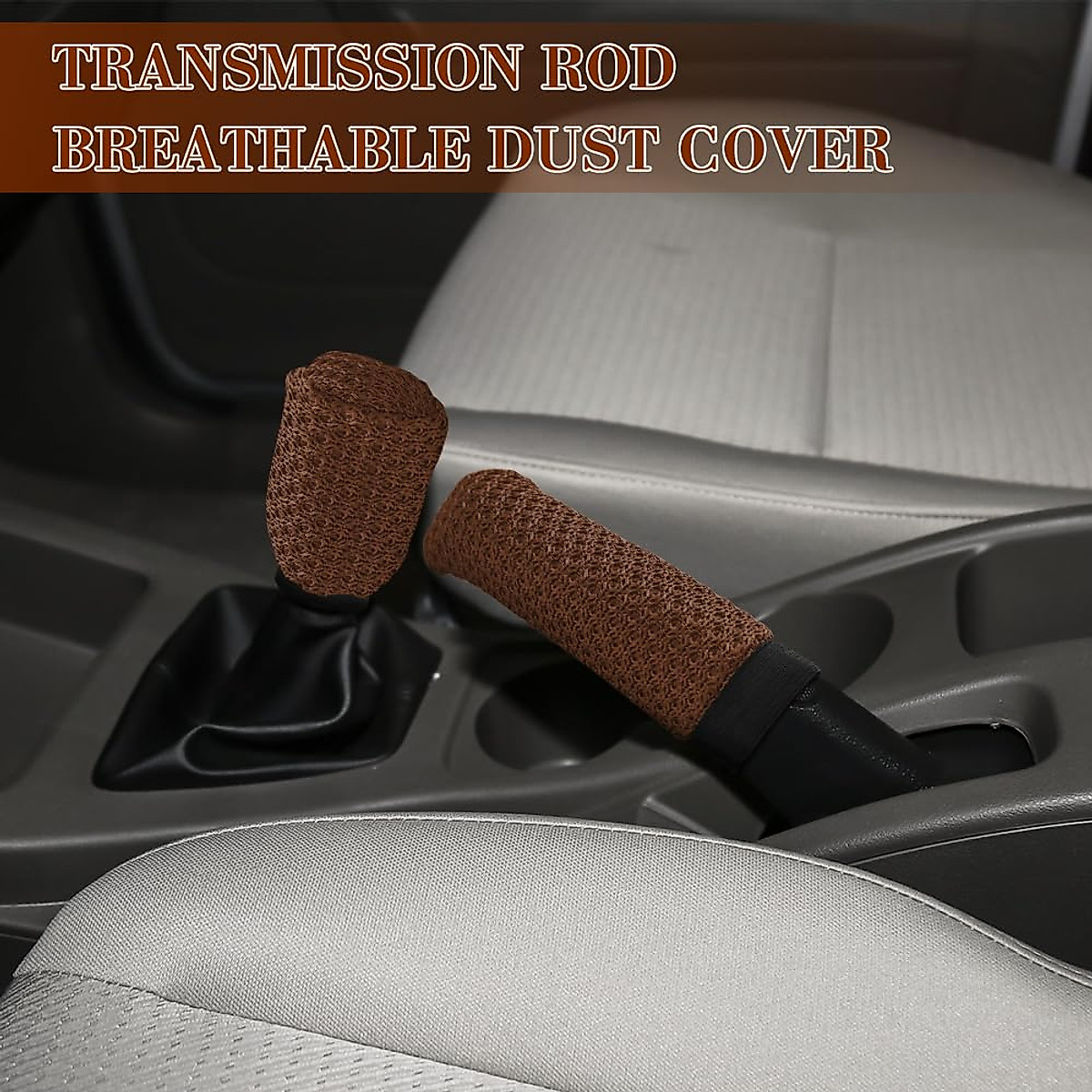 Zufoty 2 Pack Car Gear Shift Knob Cover & Handbrake Cover, Automotive Anti-Slip Breathable Comfortable Handbrake Gear Shift Protector, Universal Vehicle Interior Accessories Fit for Car SUV Truck, Brown