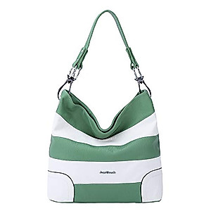 Women Handbag Purse Vegan Leather Hobo Shoulder Bag Soft Tote Bag For Women-Green/White