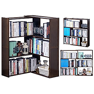 COPREE Multifunctional 4-Layer + 4-Layer Bookshelf Combination,Bamboo 4 Tier Book Shelves, Walnut-Colored Freestanding Book Rack Organizer Shelving Unit Storage for Living Room, Bedroom and Office