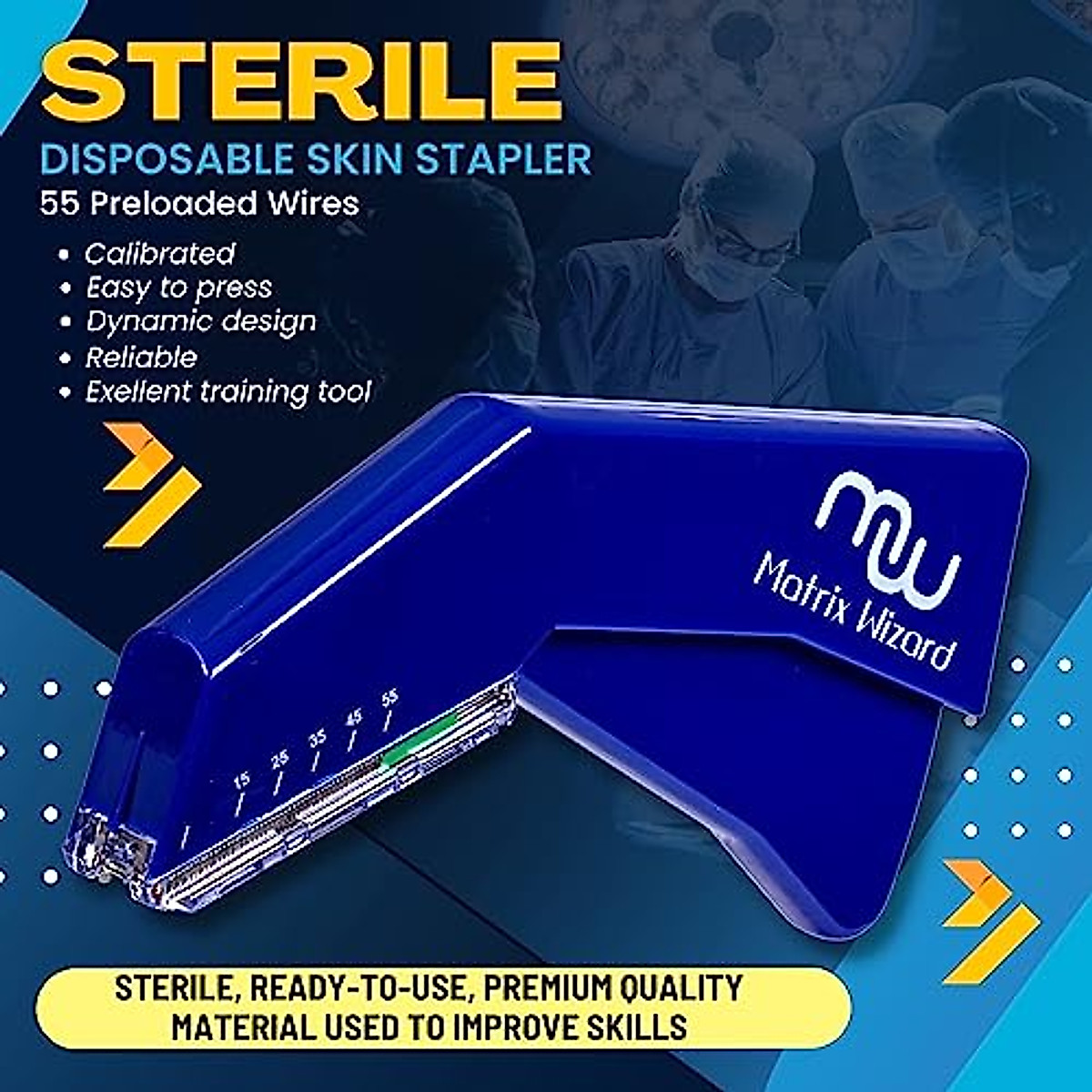 Sterile Sutures Thread with Needle, Disposable Stapler and Wire Remover Instrument Plus Waterproof Adhesive Film- Emergency Survival First Aid Field Practice, Wound Tactical Demo, Vet Clinic Use
