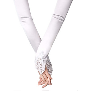 SAVITA Fingerless Long White Gloves Pierced Elbow Length Satin Gloves 19" Stretchy Opera Evening Party 1920s Gloves for Women
