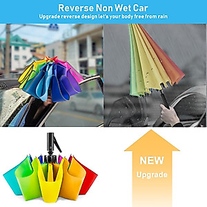 LEAGERA Rainbow Umbrella for Adults - 42inch - Automatic Folding Travel Umbrellas for Rain&Sun, Small, Compact and Portable Backpack Umbrellas