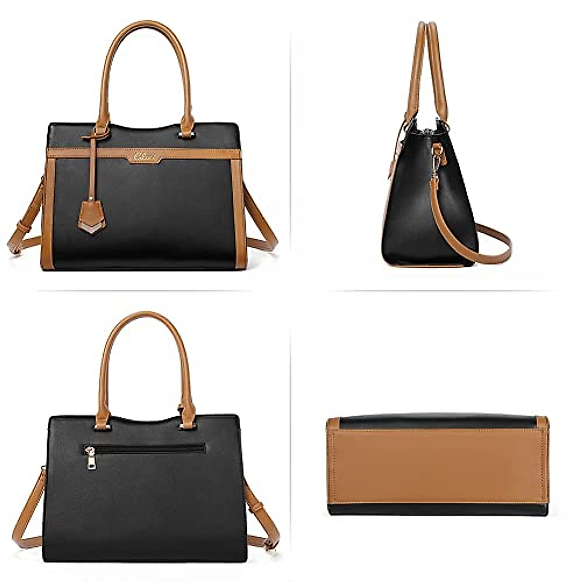 CLUCI Satchel Purses and Handbags for Women Leather Totes Designer Ladies Crossbody Shoulder Bag Black with Brown