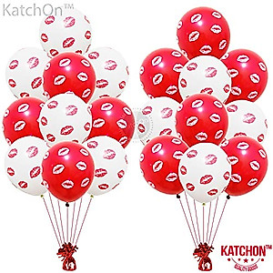 Red and White Kiss Balloons - 20 Pieces | Latex Red Lip Balloons | Lip Balloons for Romantic Decorations Special Night | Kiss Lips Printed Valentines Day Balloons for Anniversary, Proposal Decorations