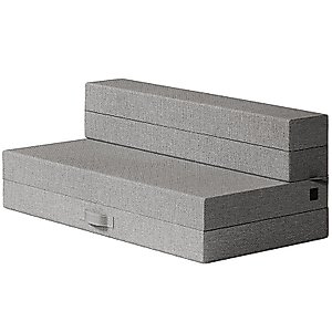 ONBRILL Folding Mattress Full, 4 Inch Firm Portable Mattress for Pressure Relief, Foldable Sofa Bed Topper with Storage Bag, Indoor/Outdoor Use, Washable Linen Cover & Handle Design, Gray