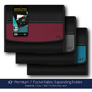 iQ Plus Premium 7 Pocket Fabric Expanding Folder, 13 x 10 Inches, Color Will Vary (34107)