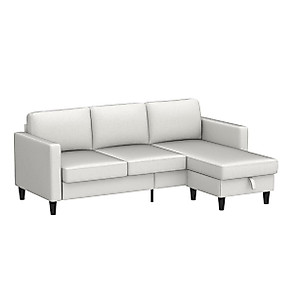 Mixoy 78'' Convertible Sectional Sofa with Storage Ottoman, Small Linen Fabric Sectional Sofa with Movable Ottoman, Modern Free Combination L Shaped Couch (Light Grey)