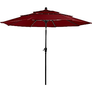 Pure Garden 10 ft Patio Umbrella - 3-Tiered Sunshade with Push Button Tilt and Easy-Open Crank - Outdoor Umbrella for Deck, Yard, or Pool (Red)