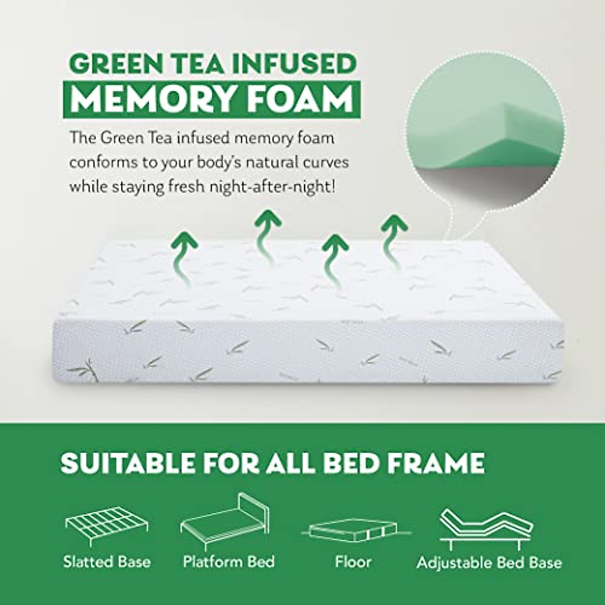 Coolsence Twin Cool Gel Memory Foam Mattress Bed in a Box 6 Inch, CertiPUR-US Certified Bamboo Cover Green Tea Mattress Made in USA, Medium Firm, 38”x75”x6”