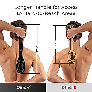 Lovelers Shower Back Brush with Long Handle for Men and Women - Bamboo Bath & Body Brushes for Cleansing and Exfoliating - Black Body Scrubber with Handle - Dual Sided Back Exfoliator for Shower