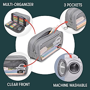 ZIPIT Half & Half Pencil Case | Large Capacity Pencil Pouch | Pencil Bag for School, College and Office (Grey)