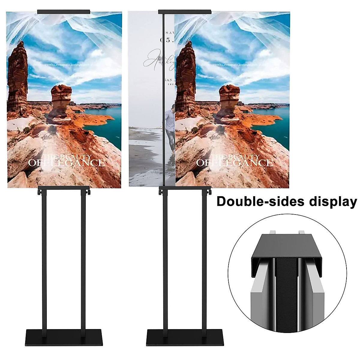 KOOV Poster Stand, Sign Holder Floor Stand, Double Sided Banner Stand with Non-Slip Base, Metal Heavy Duty Poster Board Stand, 75 Inches Height Adjustable Standing Sign Holder for Board Foam Display