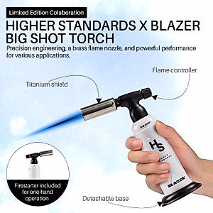 Higher Standards Big Shot Torch - Adjustable Flame Butane Kitchen Torch, Ideal for Cooking, Baking, Creme Brulee, Searing & DIY Projects