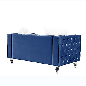 BeiXuan Modern Eucalyptus Wood Frame Convertible Loveseat Sofa Bed,2-Seat Couch Leisure Chair with Upholstery Pillows,for Living Room/Reading/Bedroom/Apartment/Small Space,Blue Velvet